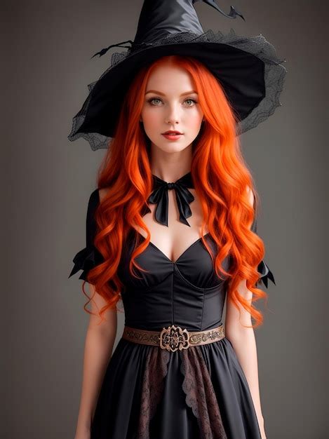 Premium Ai Image Redhead Girl Dressed As A Witch For A Halloween Party