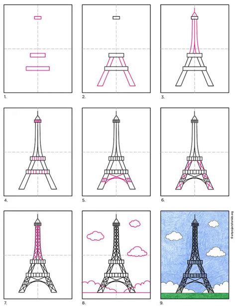 Easy How To Draw The Eiffel Tower Tutorial And Coloring Page