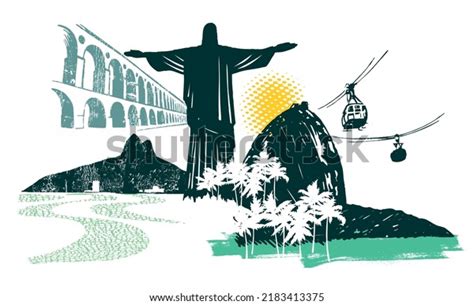Stylized Vector Illustration Composition Sights City Vetor Stock