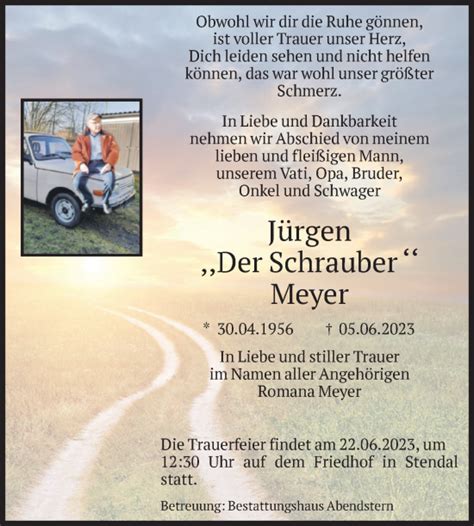Traueranzeigen von Jürgen Meyer abschied nehmen de