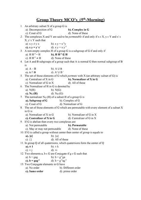 group theory mcqs file 5th math morning 1 group theory mcq s 5th morning an arbitrary subset