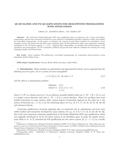pdf quasi slater and farkas minkowski qualifications for semi infinite programming with