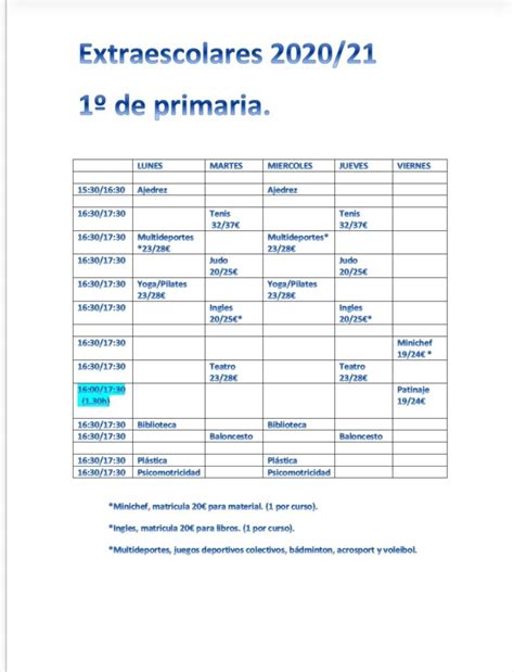 Inscripción actividades extraescolares curso 2020 21 Blog AMPA Fontarrón