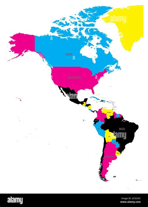 Mapa Pol Tico De Am Rica En Colores Cmyk Sobre Fondo Blanco