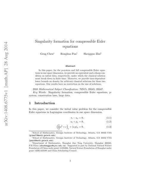 pdf singularity formation for compressible euler equations