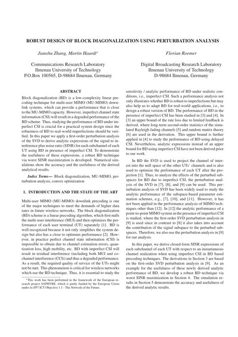 pdf robust design of block diagonalization using perturbation analysis