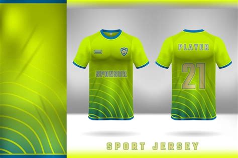 Diseño de plantilla de jersey deportivo verde amarillo Vector Premium