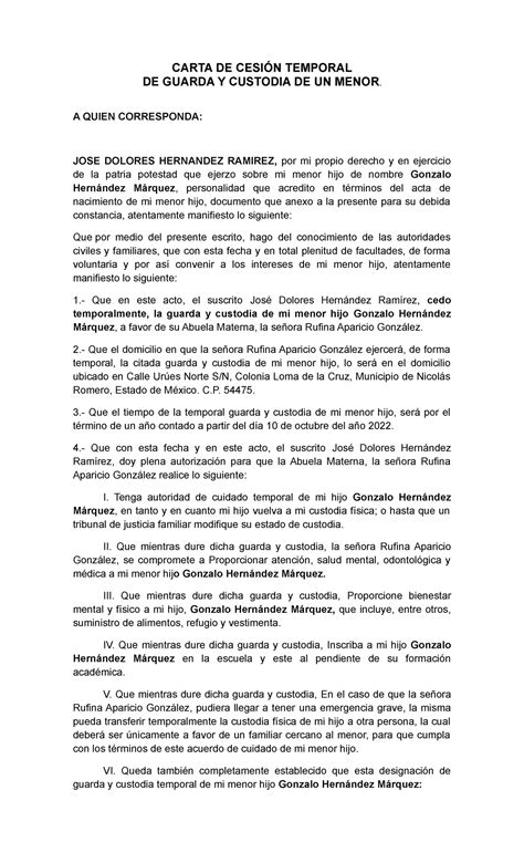 0 Result Images Of Carta Poder Ejemplo Formato De Custodia De Hijos