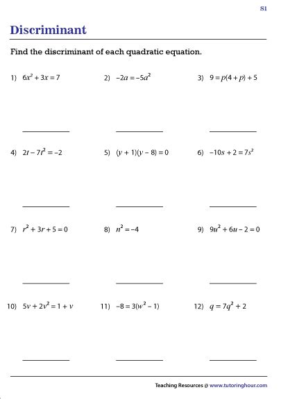 The Discriminant Of A Quadratic Worksheet Quadraticworksheet