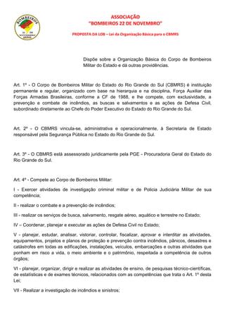 Proposta LOB para o CBMRS apresentada pela Associação Bombeiros 22 de