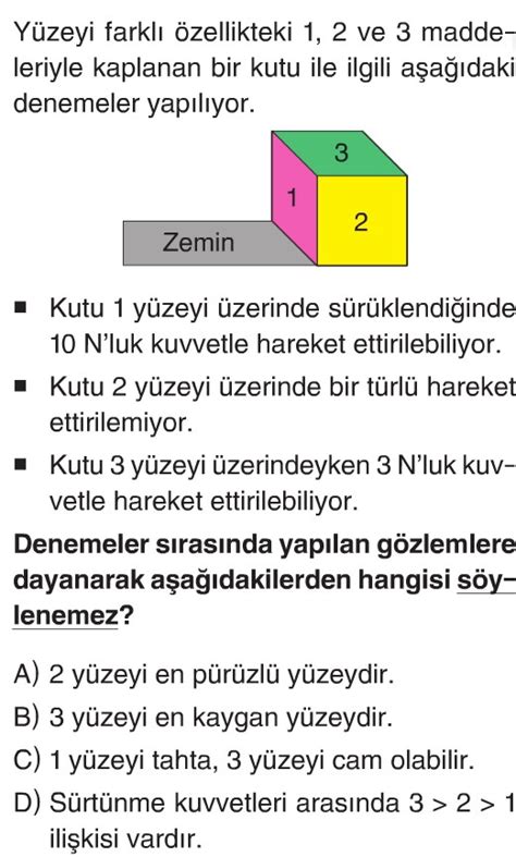 Sürtünme Kuvveti Test Çöz 5 Sınıf Fen Bilimleri Testleri Yeni Nesil