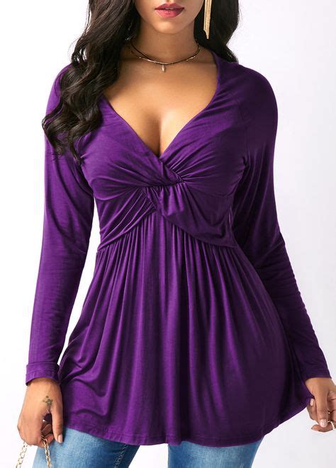 Purple V Neck Long Sleeve T Shirt Rosewe USD 28 60 Purple T