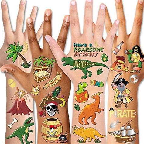 Konsait Tatuaje Temporal De Dinosaurio Pirata Para Niños Envío gratis