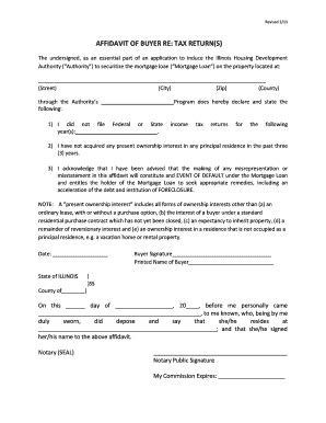Fillable Online Ihda Affidavit Of Buyer Re Tax Returns The Illinois