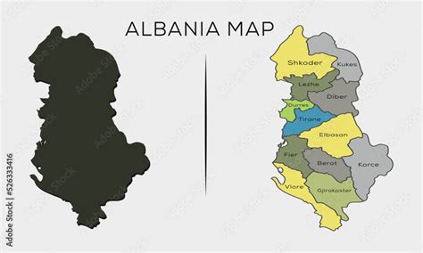 High Detailed Vector Map Of Albania Borders And Names Of The Provinces
