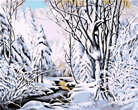 Artnapi 40x50cm Malowanie Po Numerach Zimowy Pejzaż Na Drewnianej