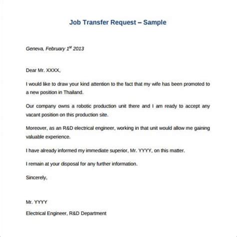 35 Transfer Letter Templates Free Example Sample PDF Formats