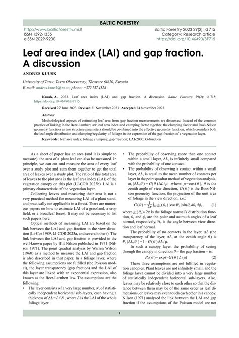 Pdf Leaf Area Index Lai And Gap Fraction A Discussion