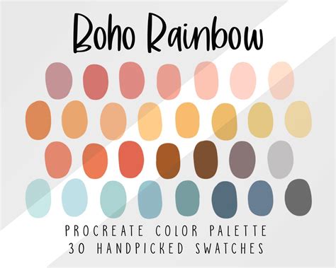 Boho Rainbow Procreate Color Palette Color Swatches Procreate Palette