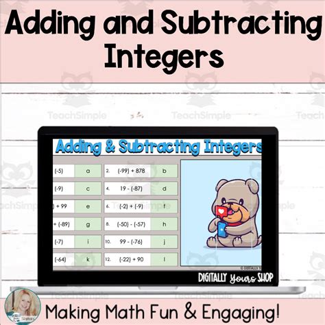 adding and subtracting integers digital self checking activity 12 by teach simple