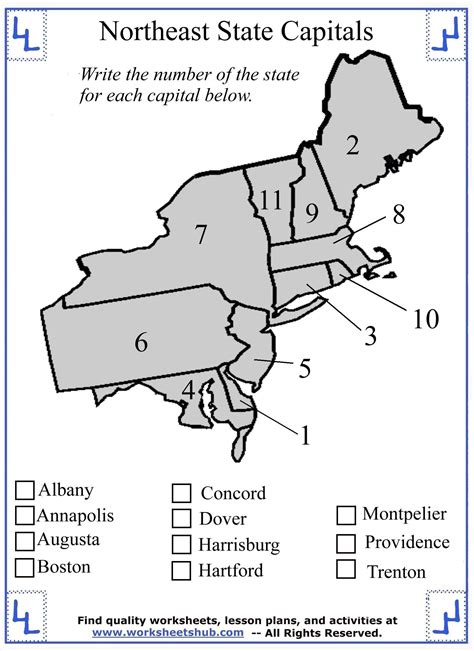 Northeast Map With States And Capitals