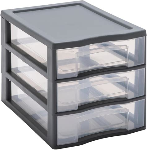 SUNDIS Tag Tower Petite Tour De Rangement En Plastique Gris 3 Tiroirs