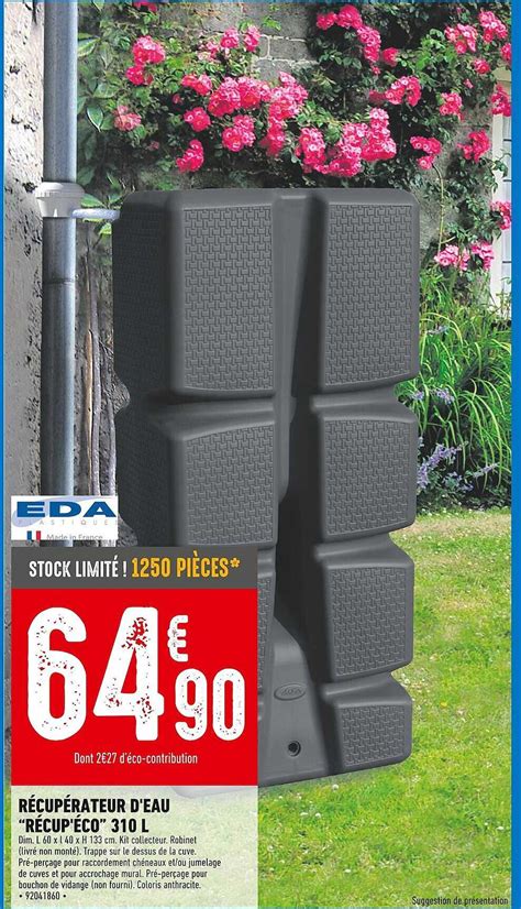 Promo Récupérateur D eau récup éco 310 L Eda chez Brico Cash