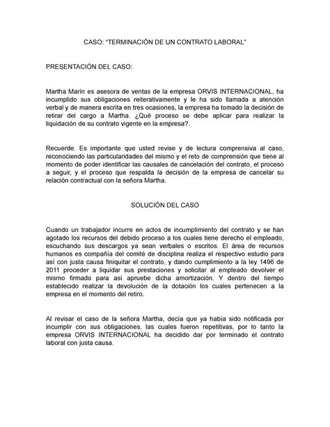 Actv 4 conocer CASO TERMINACIÓN DE UN CONTRATO LABORAL