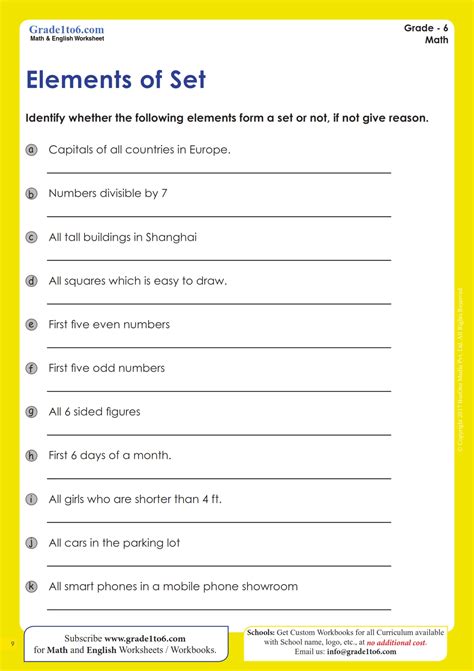 elements of sets worksheets