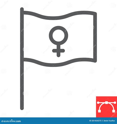Feminism Flag Line Icon Sexism And Feminism Women Rights Flag Sign