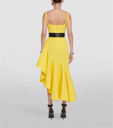 Womens Alexander Mcqueen Gold Asymmetric Hem Midi Dress Harrods Us