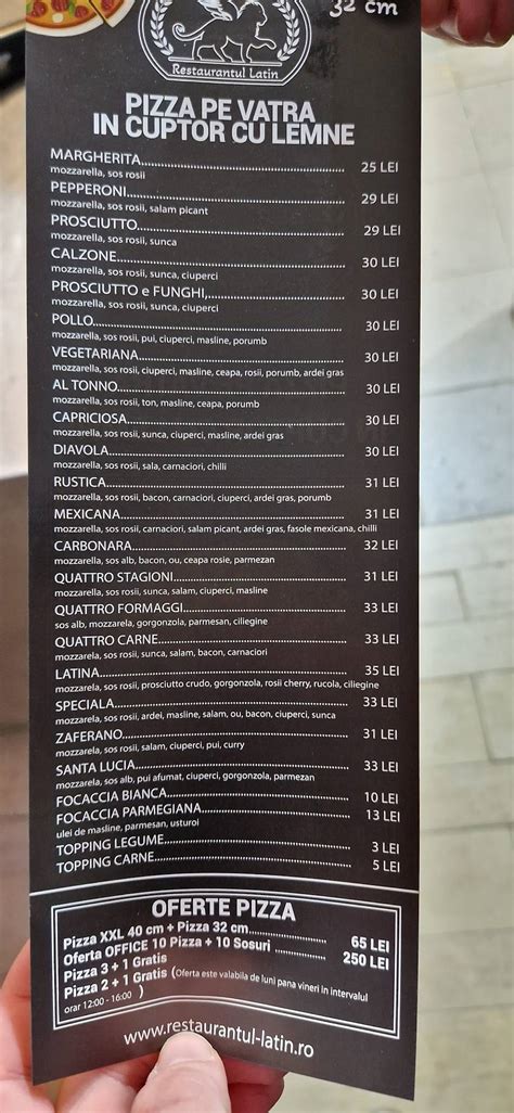 Speisekarte Von Pizza Latin Prelungirea Ghencea Bukarest