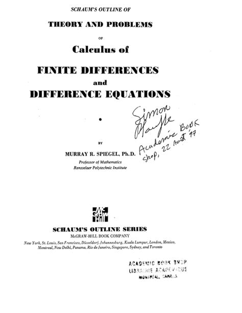 calculus of finite differences schaum`s outline series