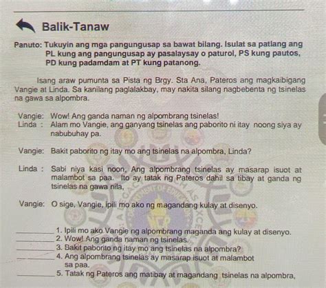 Panuto Tukuyin Ang Mga Pangungusap Sa Bawat Bilang Isulat Sa Patlang