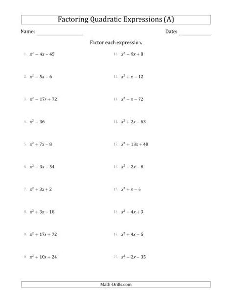 Grade Math Factoring Worksheets