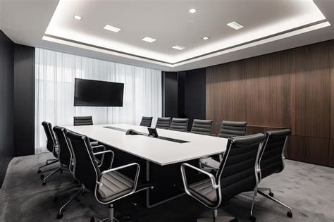 Moderna sala de reuniones con muebles elegantes y un diseño minimalista