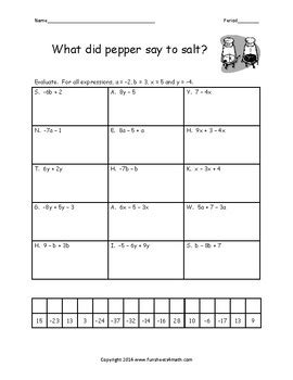 Evaluating Algebraic Expressions Worksheet Bundle By Funsheets Math