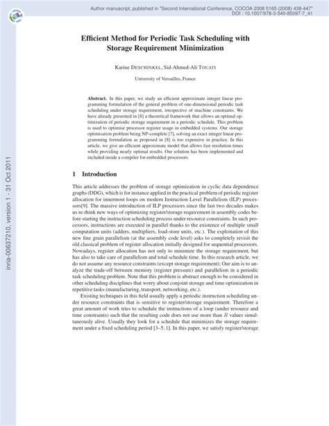pdf efficient method for periodic task scheduling with storage requirement minimization