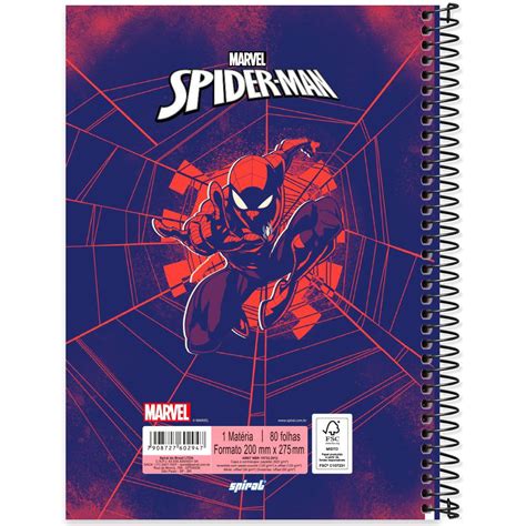 Caderno Universitário Capa Dura 1X1 80 Folhas Marvel Homem Aranha