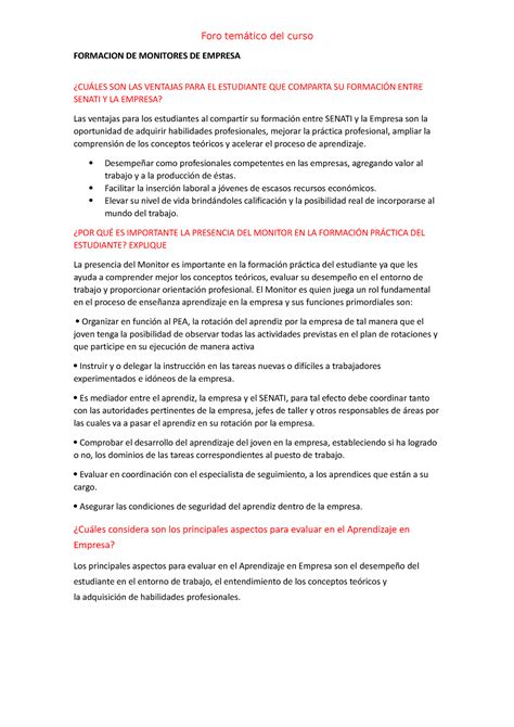 Foro De Formacion De Empresa Foro Tem Tico Del Curso Formacion De