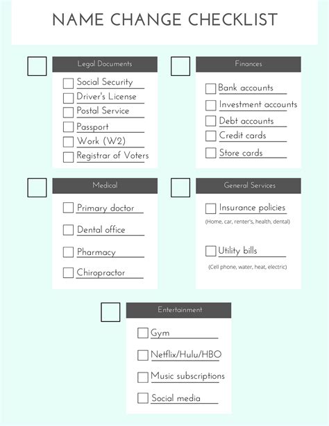 Name Change Checklist Printable