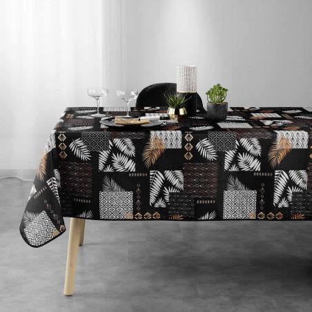 Nappe Antitache Rectangulaire 150x300 Cm Feuillages Et Motifs Graphiques