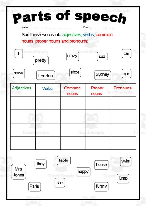 Parts Of Speech Worksheet By Teach Simple