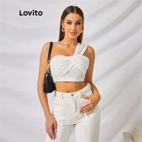 Lovito Casual Plain Asymmetrical Jacquard Elastic Waisted Camis Top For