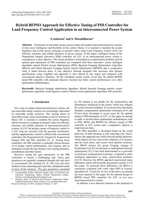 pdf hybrid bfpso approach for effective tuning of pid controller for load frequency control