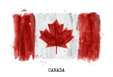 Watercolor Painting Flag Of Canada Vector Vector Art At Vecteezy