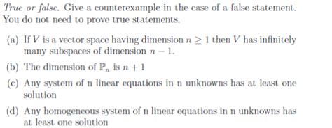solved true or false give a counterexample in the case of a