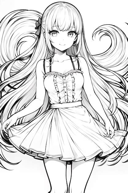 Black And White Solid Color Line Drawing Anime Cute Cartoon Girl