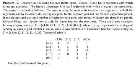 solved problem 10 consider the following colonel blotto
