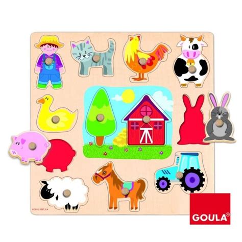 Puzzle en bois Silhouette Ferme GOULA 12 pièces Animaux Mixte